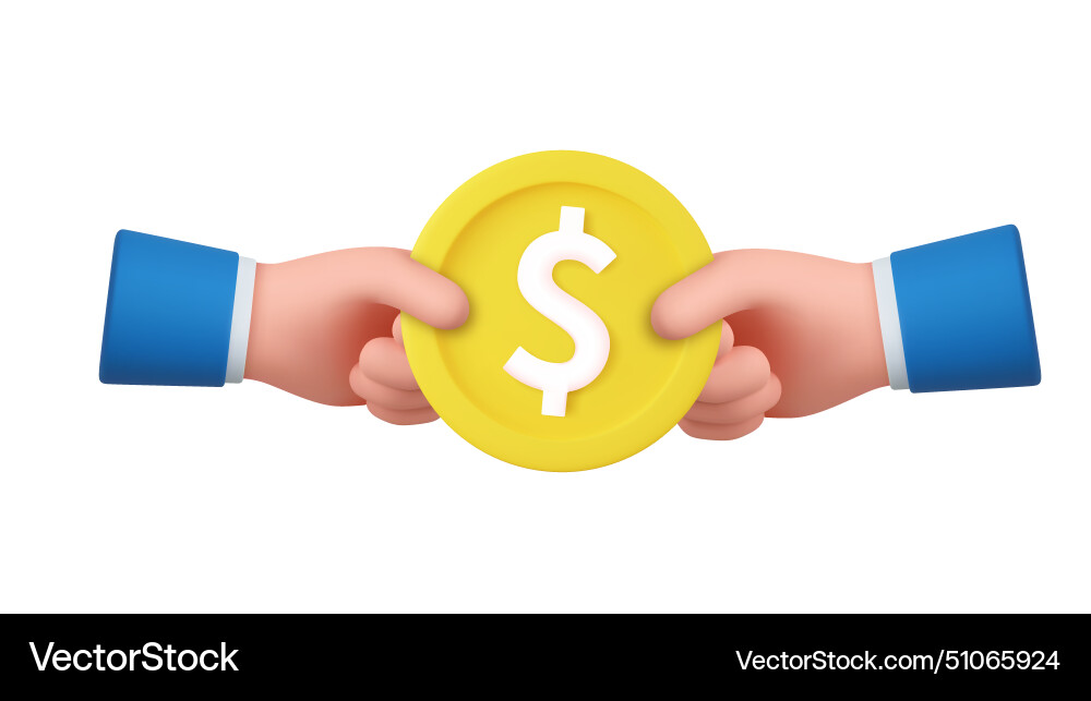 3d cartoon hand hold coin Royalty Free Vector Image