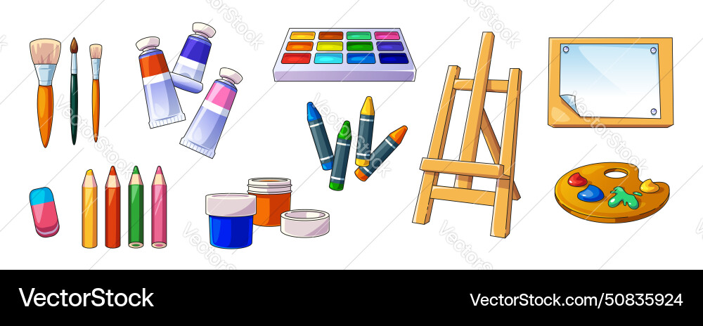 Art easel paint brush and artist palette supplies Vector Image