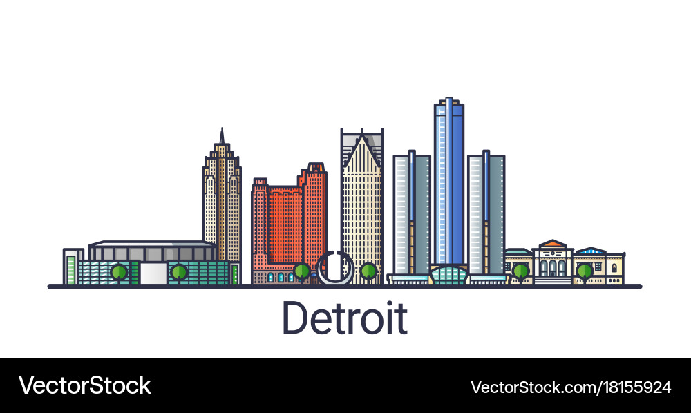 Detroit Skyline Flat Line Art Royalty Free Vector Image