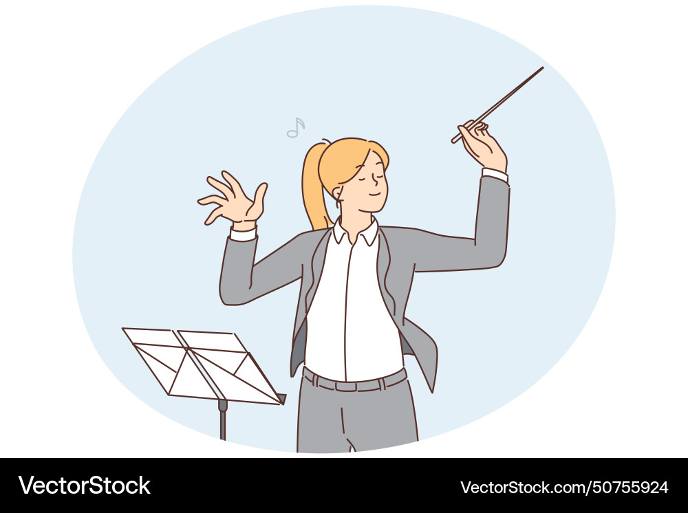 Female conductor leading orchestra Royalty Free Vector Image