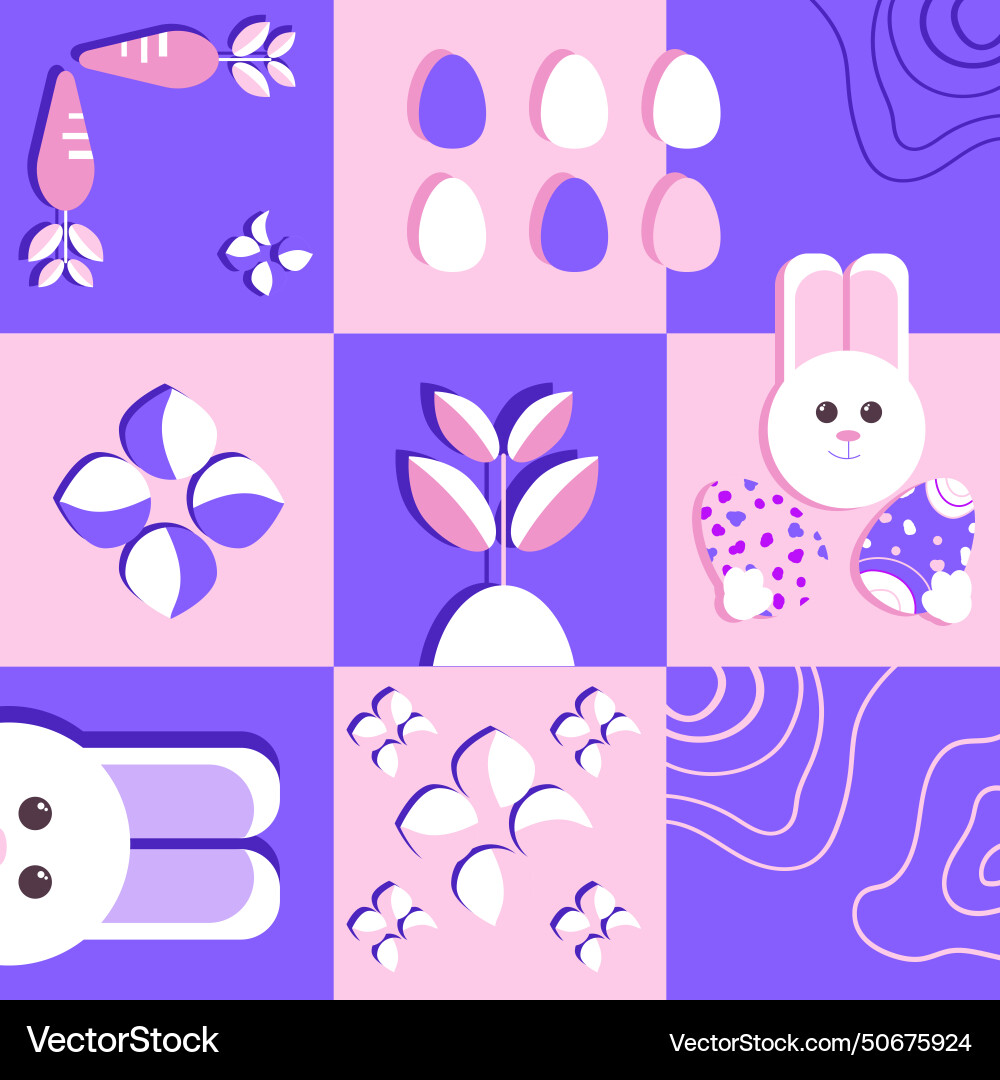 Happy easter template with bunny eggs pattern 2024