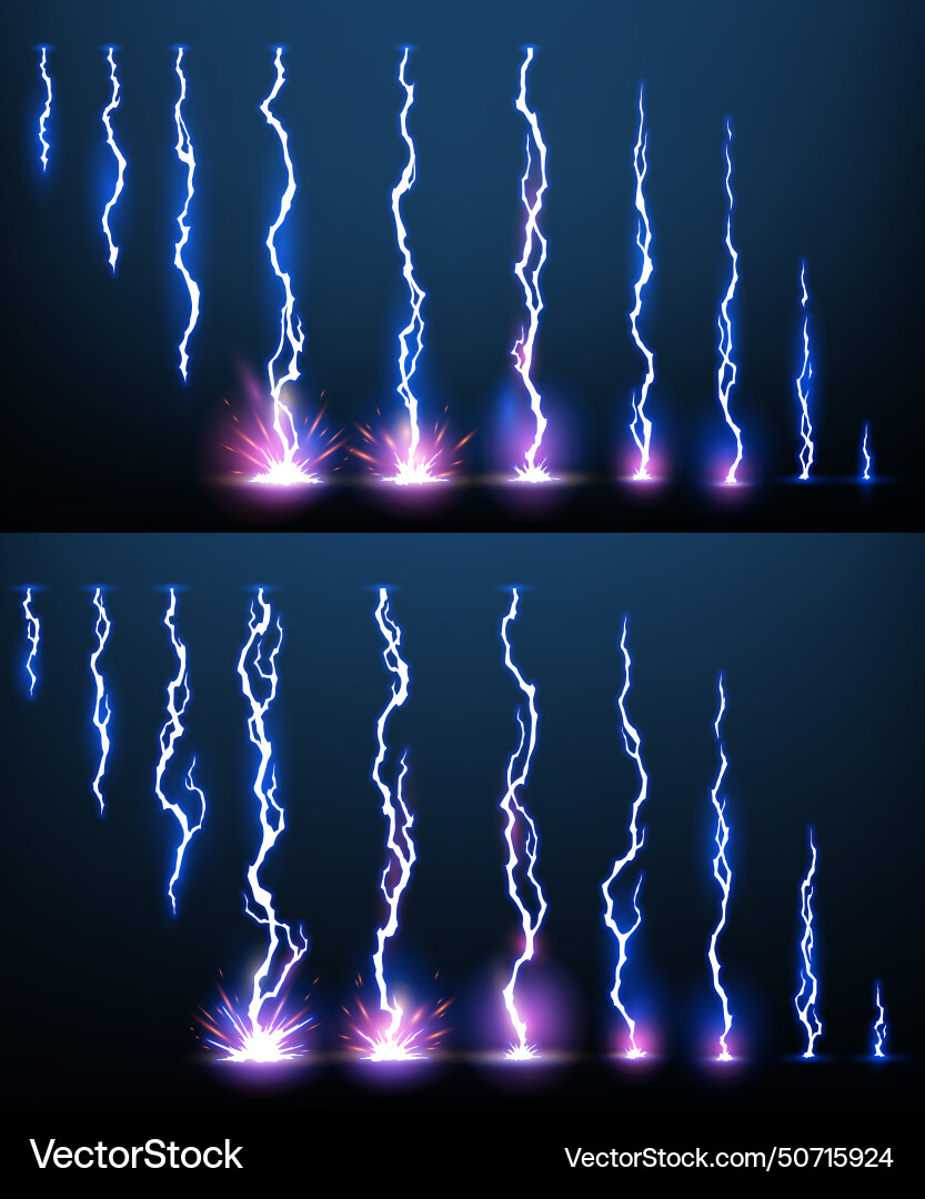 Lightning animation set with sparks electricity Vector Image