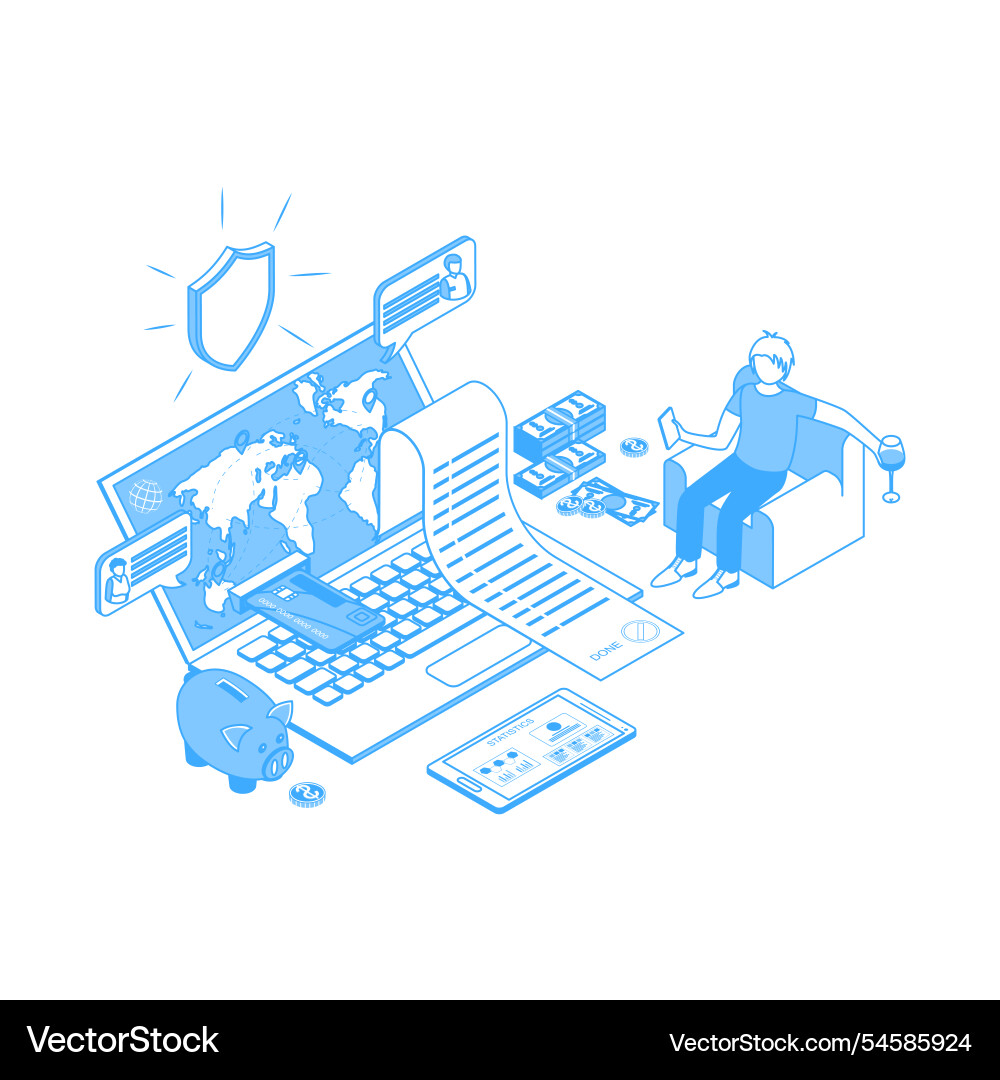 Online banking concept contour linear style Vector Image