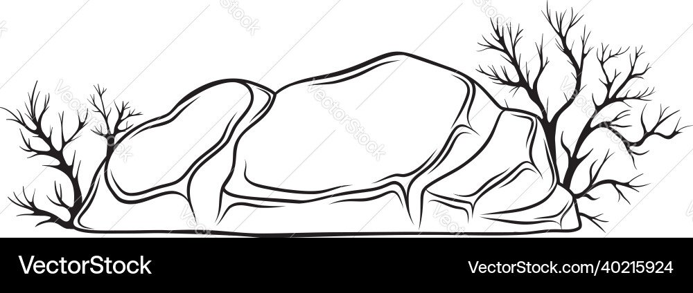 Outline stone with plant Royalty Free Vector Image