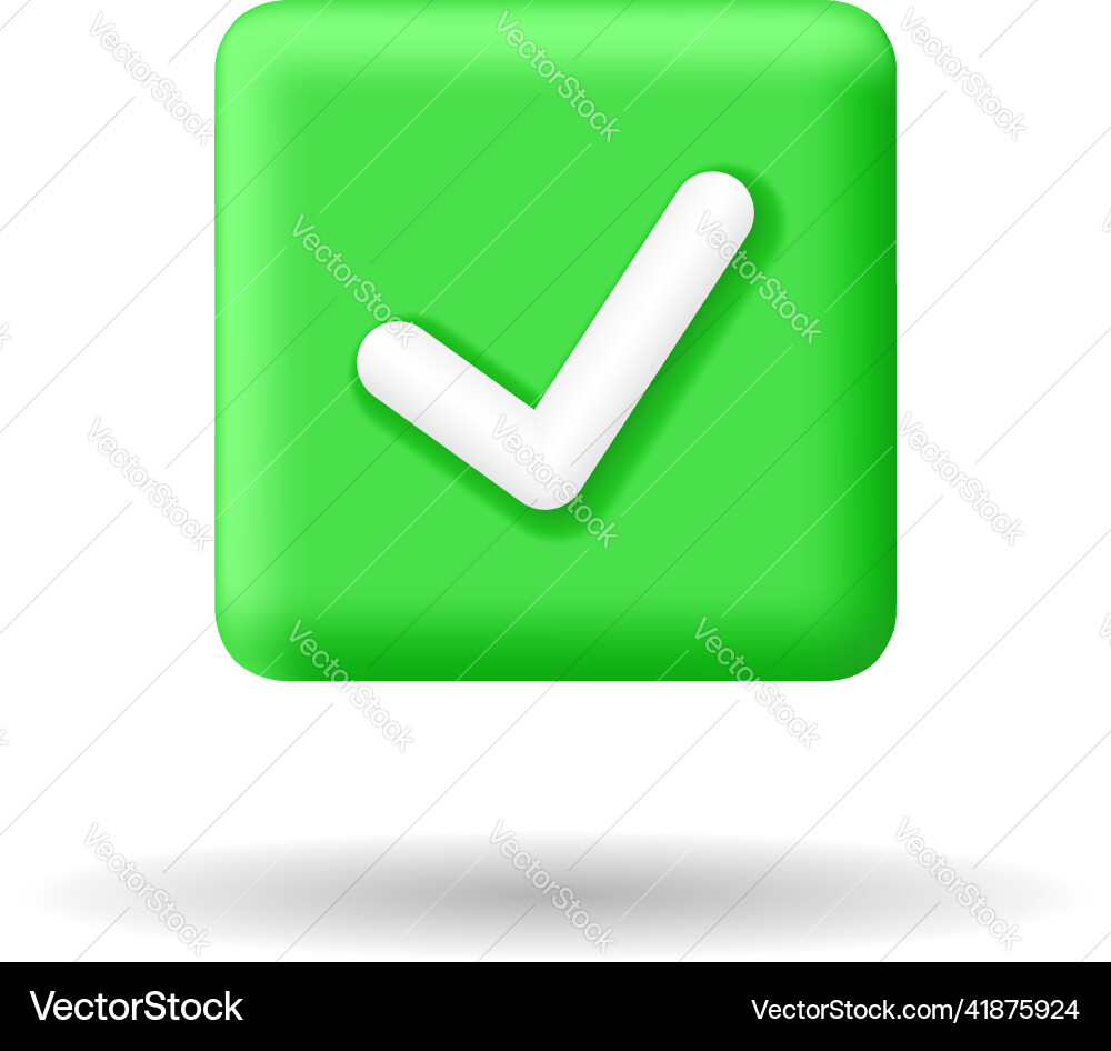 Realistic check mark green 3d icon right Vector Image