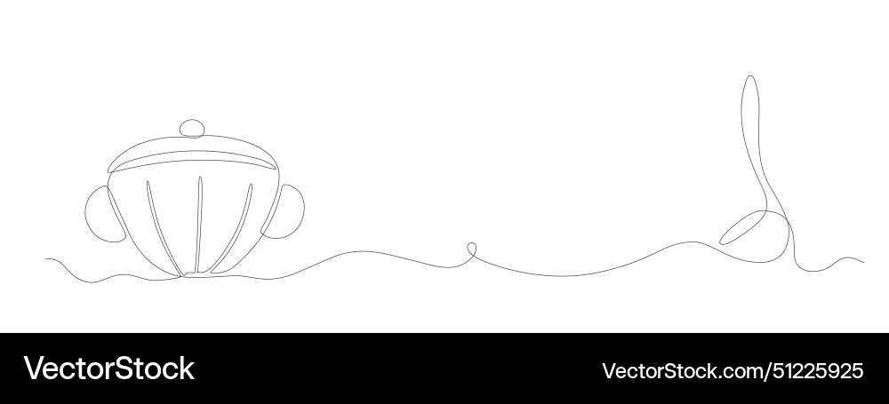 Continuous line hand drawing hot soup pot ladle Vector Image
