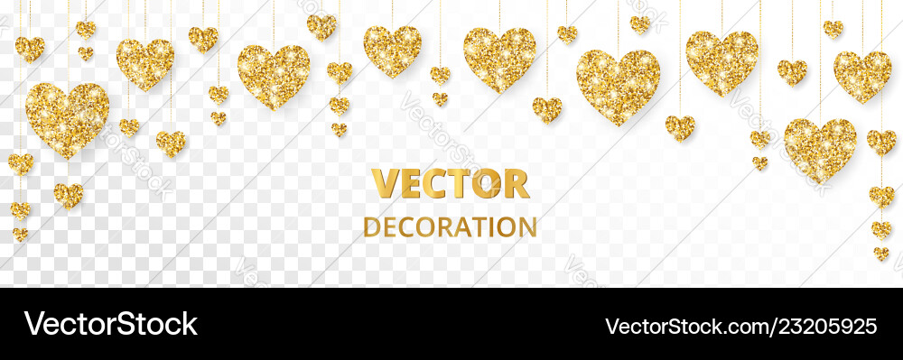 Golden hearts frame border glitter Royalty Free Vector Image