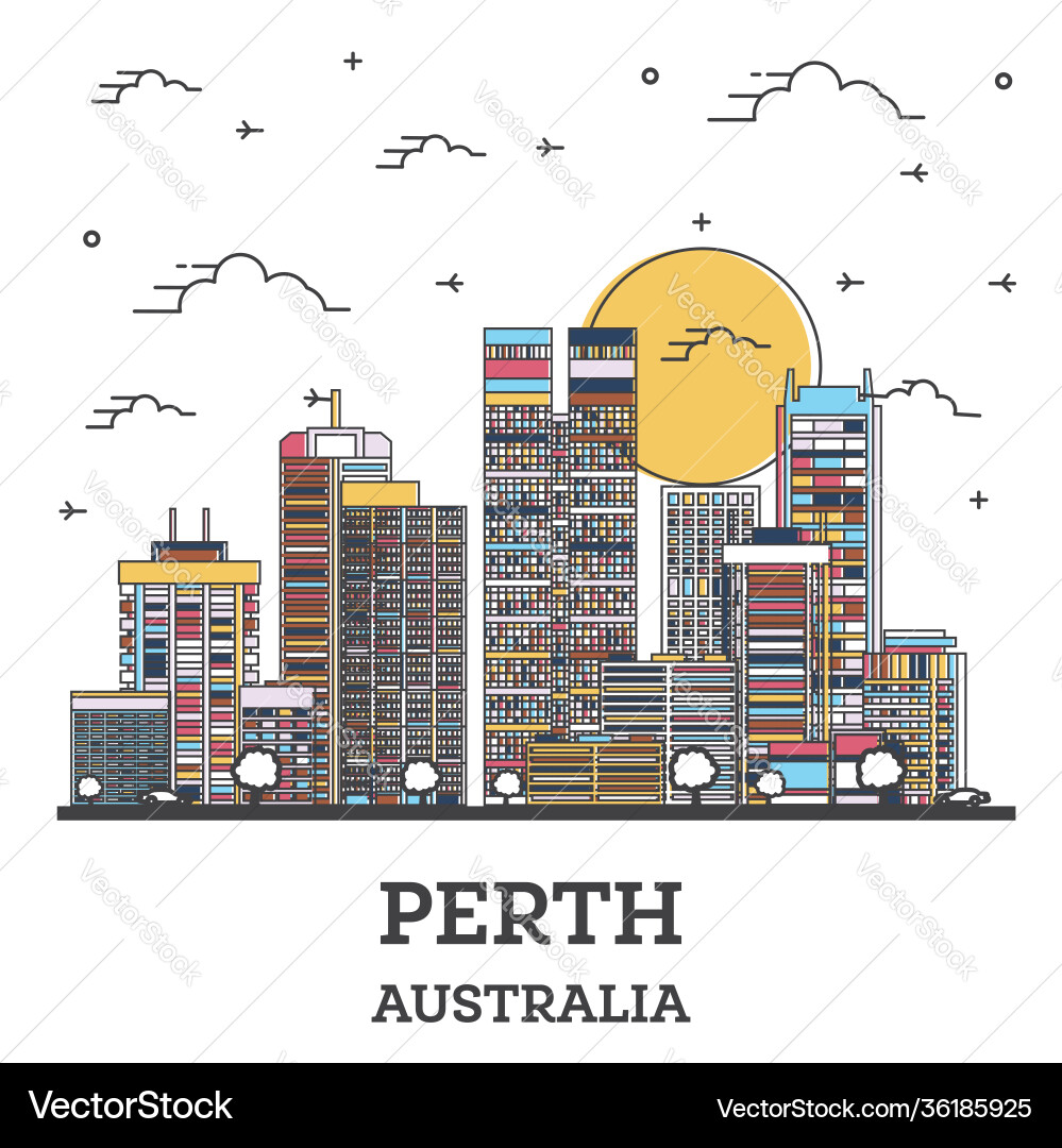 Outline perth australia city skyline with colored Vector Image