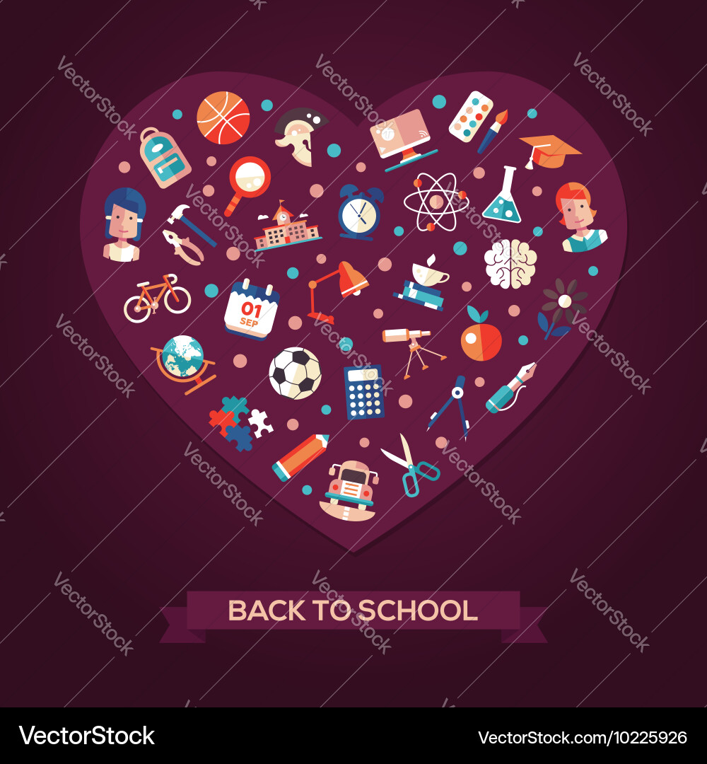 Back to school flat design icons heart composition