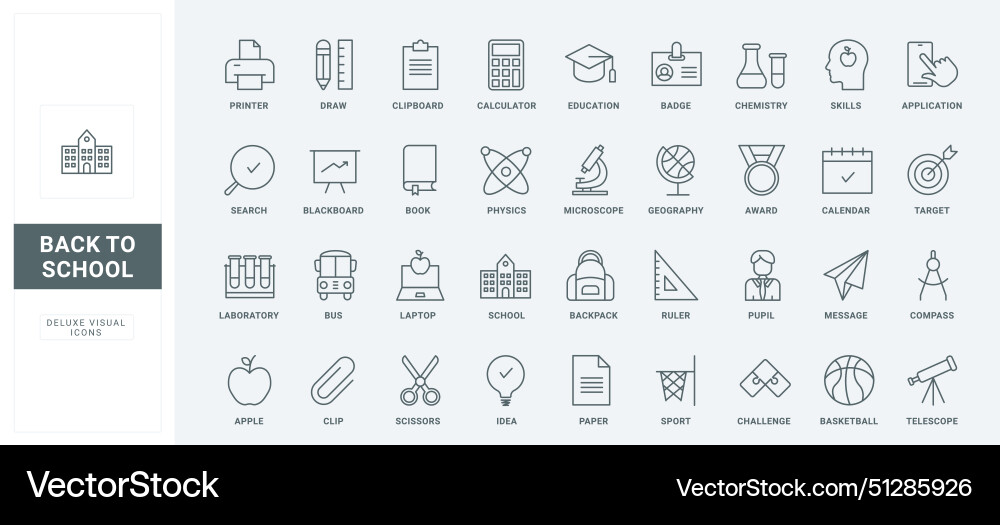 Back to school thin black and red line icons set Vector Image