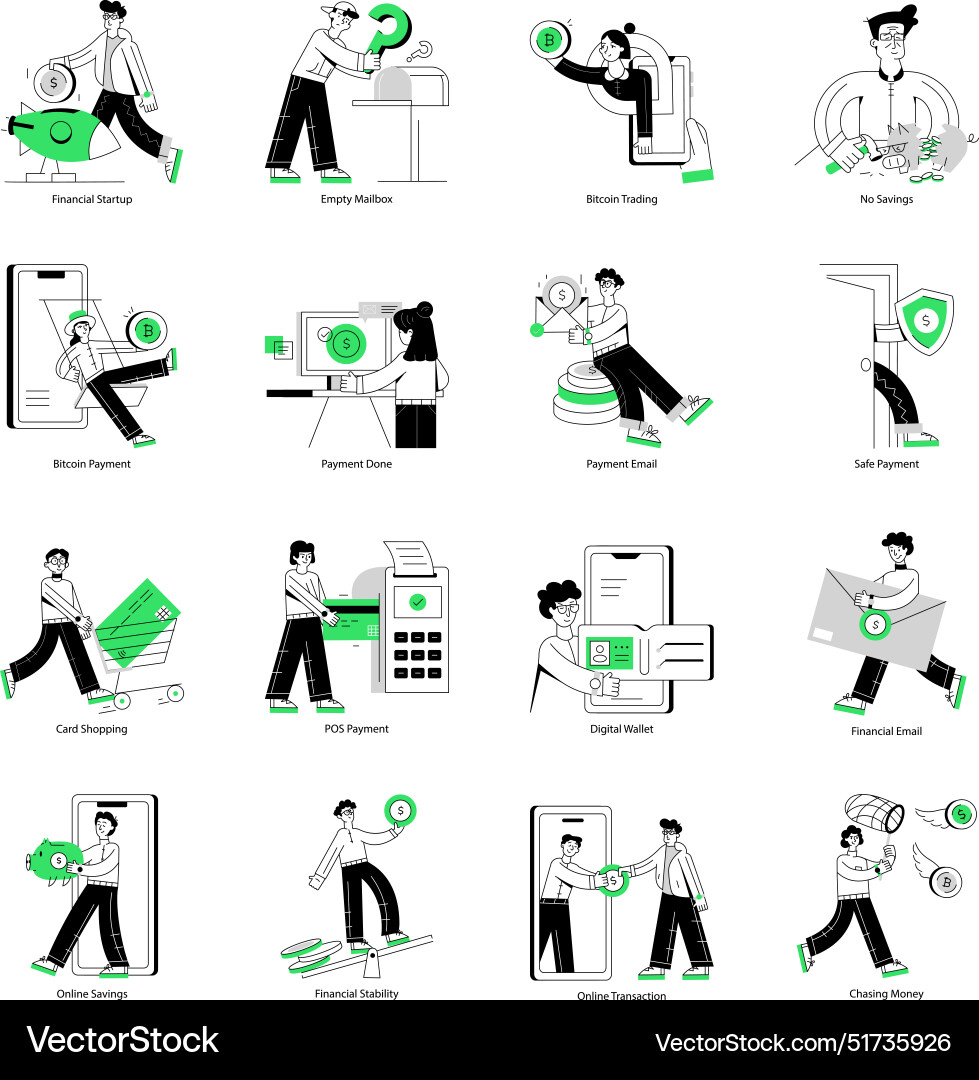 Bundle of payment gateways linear mini Royalty Free Vector