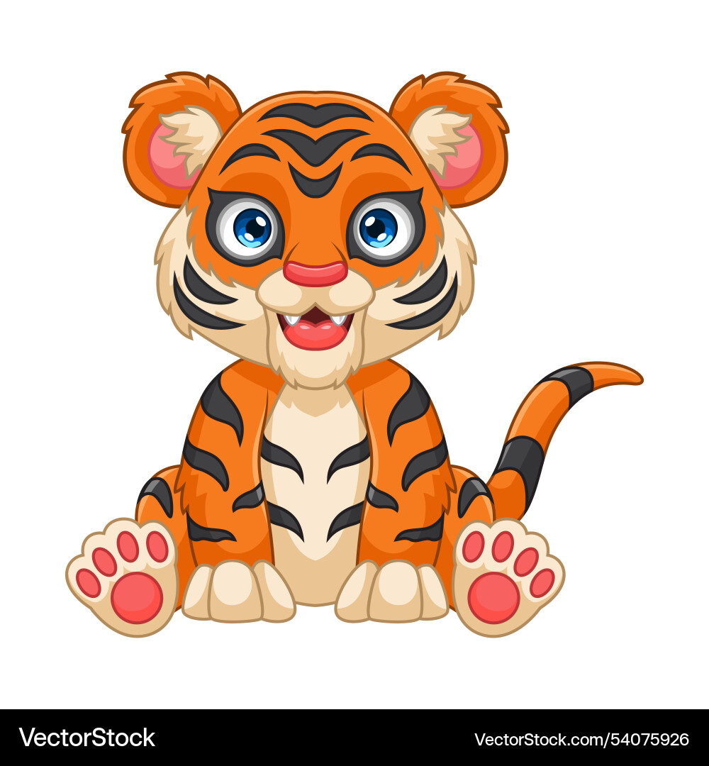 Cartoon smiling baby tiger sitting Royalty Free Vector Image