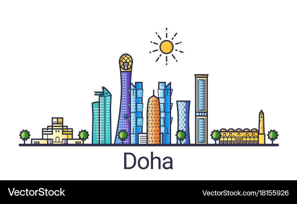 Flat line doha banner Royalty Free Vector Image