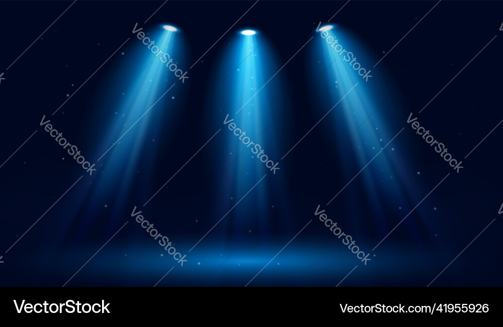 Glowing spotlights on a dark blue background Vector Image
