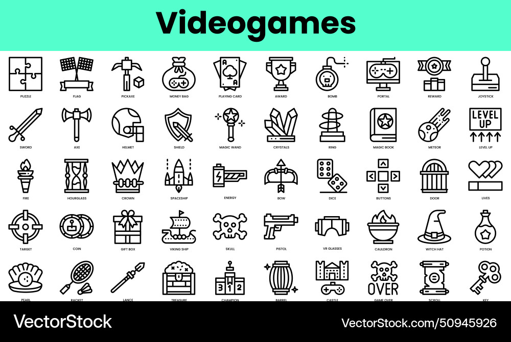 Set of videogames icons linear style icon bundle Vector Image