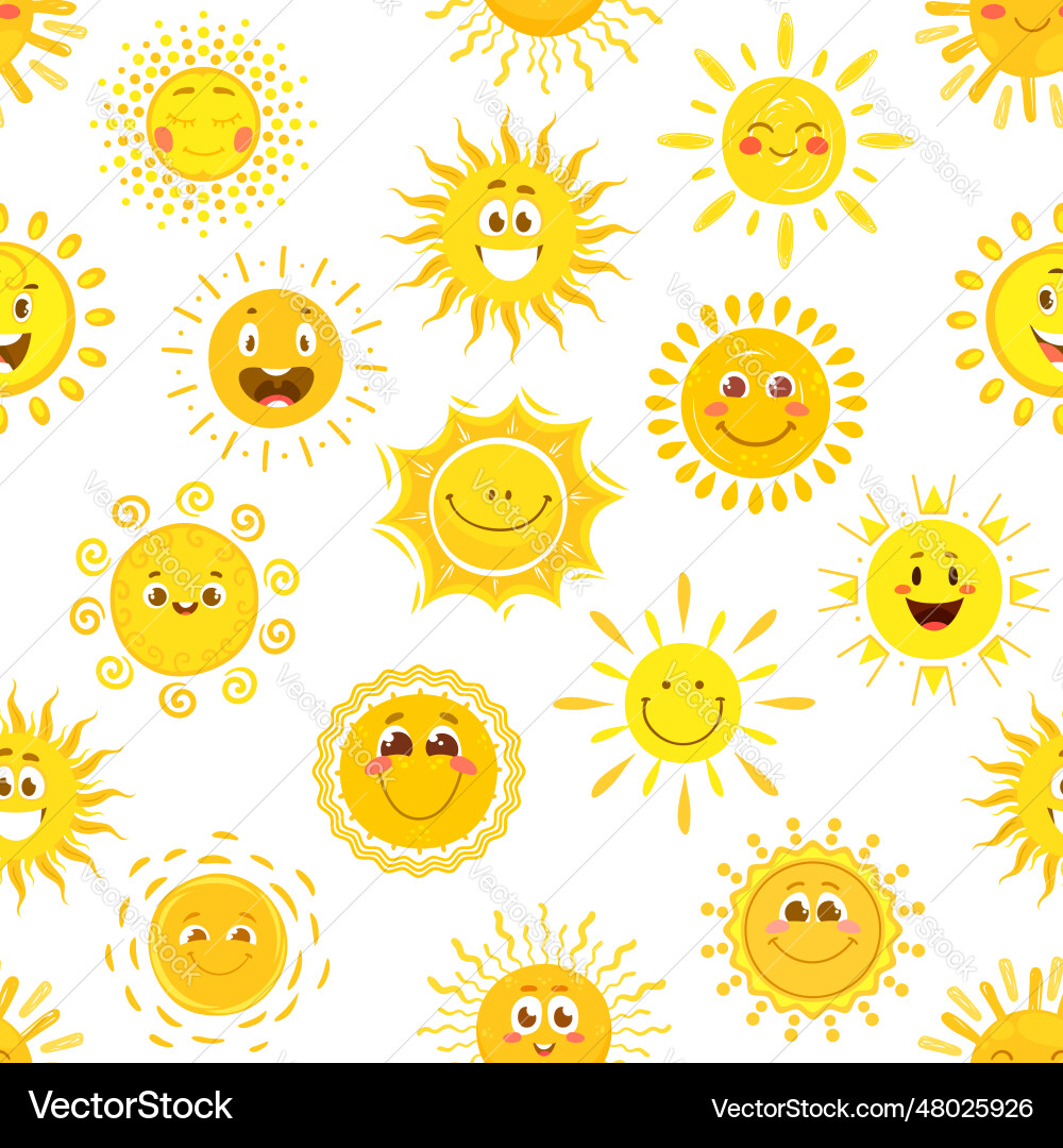 Sun cartoon characters seamless pattern Royalty Free Vector