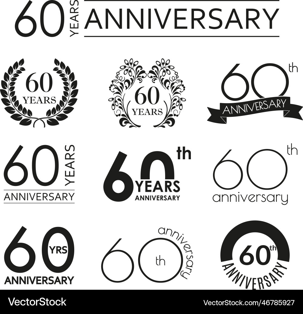 60 years anniversary icon set 60th Royalty Free Vector Image