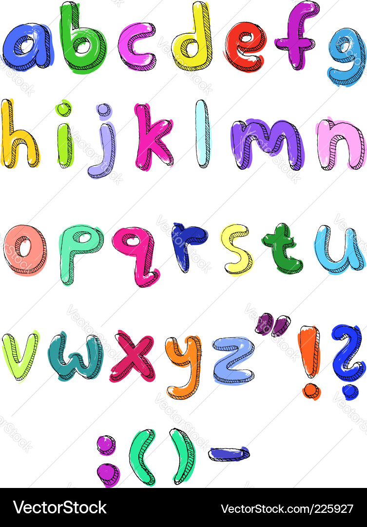 Colorful small letters hand written Royalty Free Vector