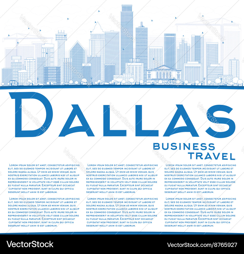 Dallas Skyline Blue Buildings Royalty Free Vector Image