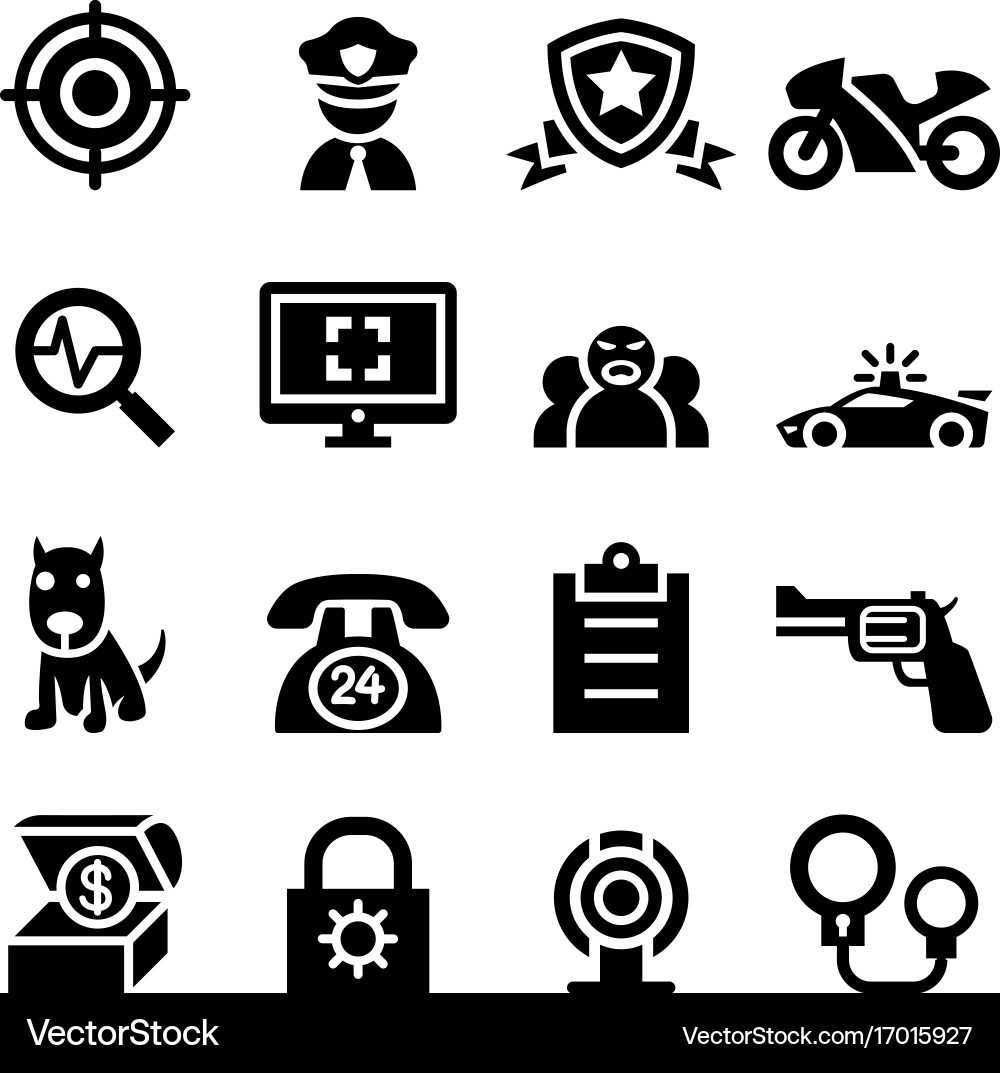 Police security icon set Royalty Free Vector Image
