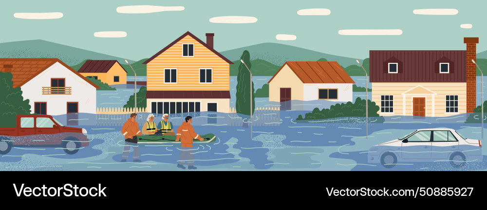 Rescue team saving flood victims Royalty Free Vector Image