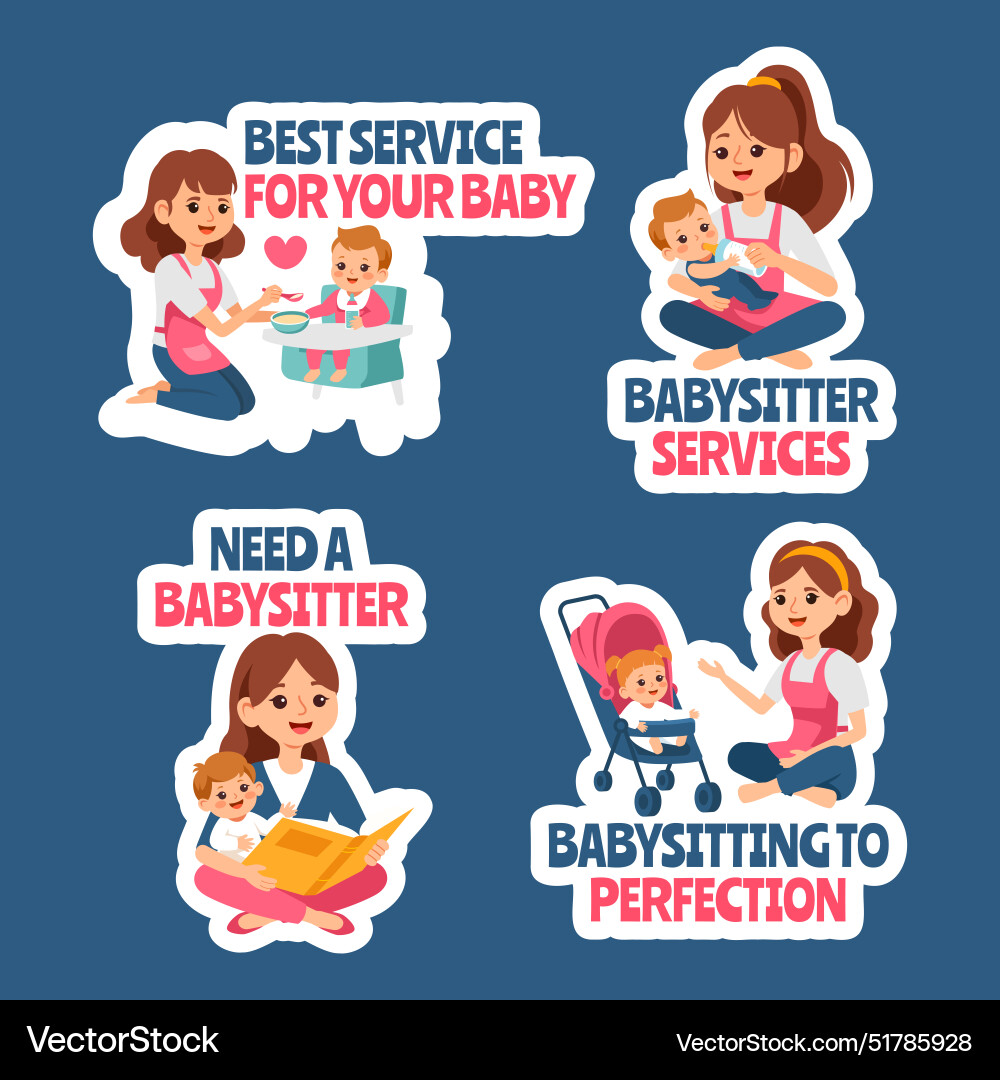 Babysitter or nanny services label flat cartoon Vector Image