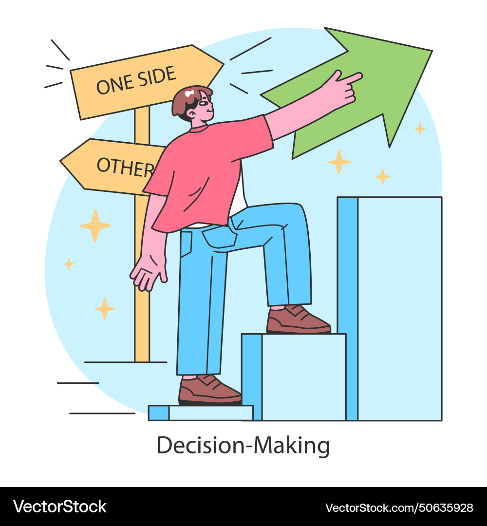 Decision-making concept empowered man climbs Vector Image