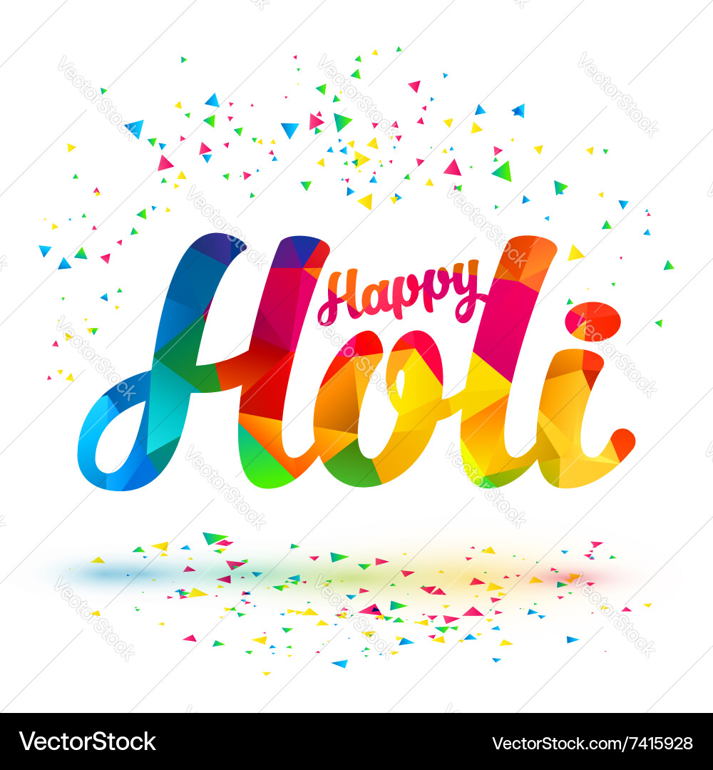 Happy holi sign with colorful triangles Royalty Free Vector