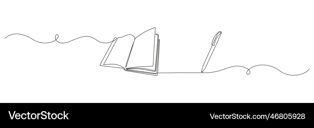 Opened book and pen in one continuous line drawing