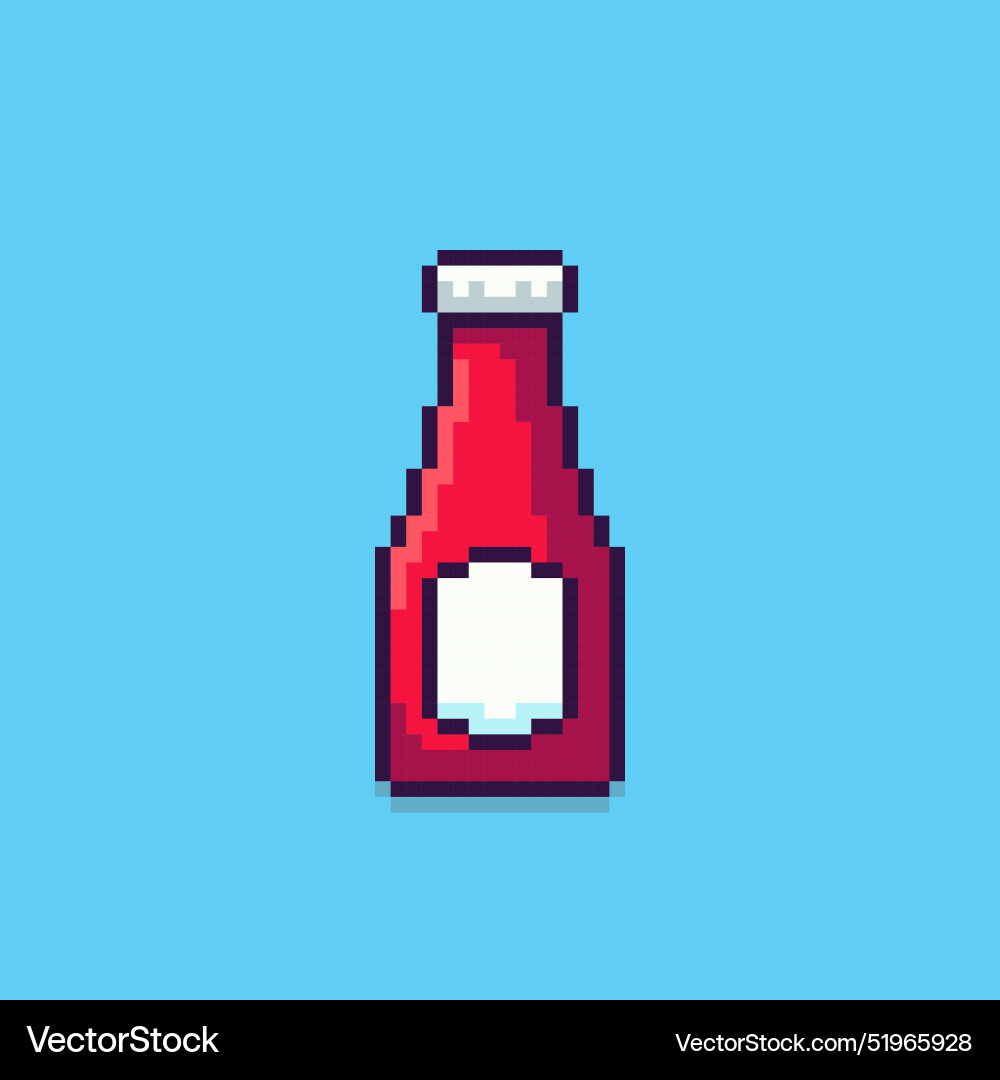 Pixel art ketchup bottle game asset design Vector Image