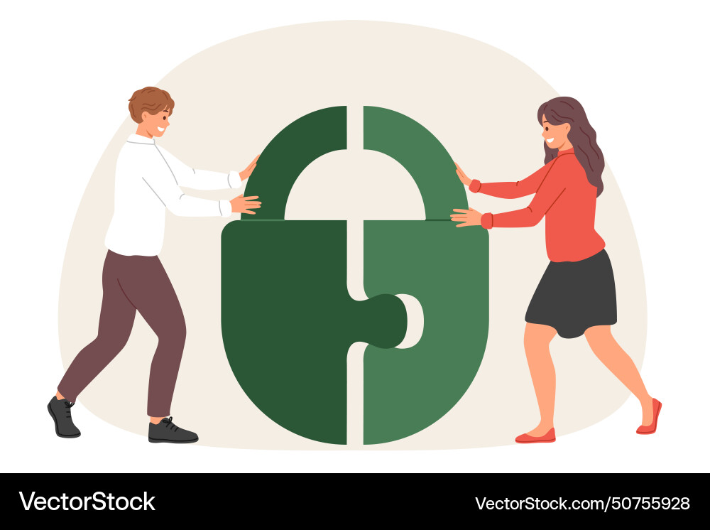 Teamwork business people putting together locker Vector Image