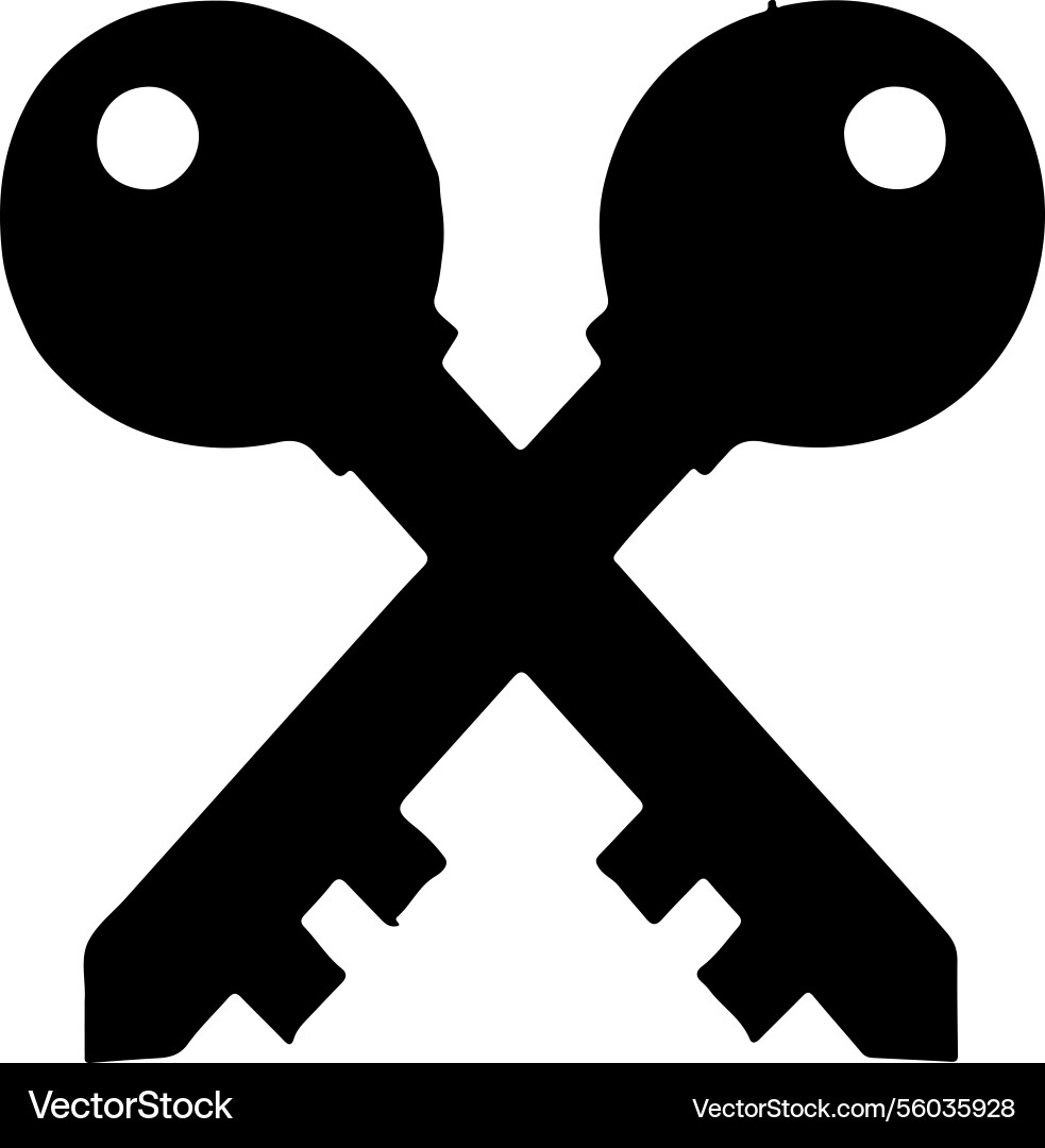 Two crossed keys silhouette graphic Royalty Free Vector