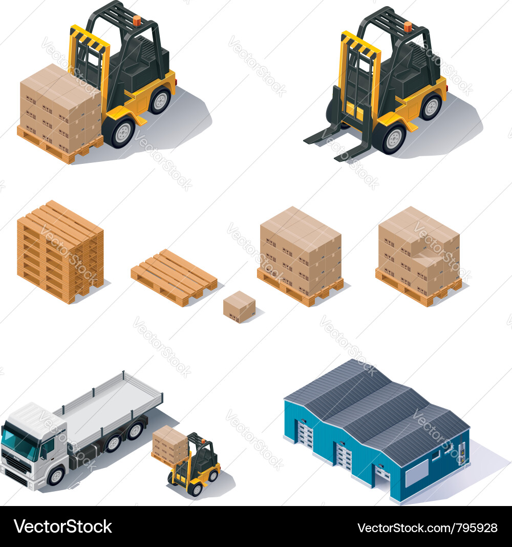 Warehouse equipment icon set Royalty Free Vector Image