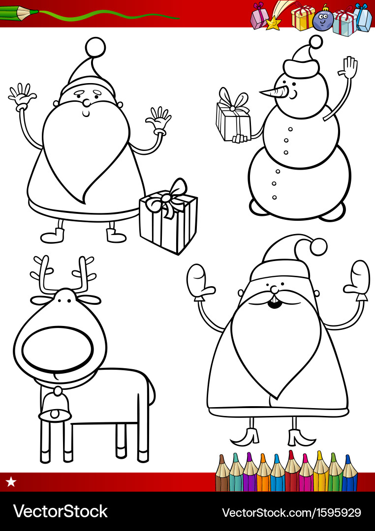 Cartoon christmas themes coloring page Royalty Free Vector