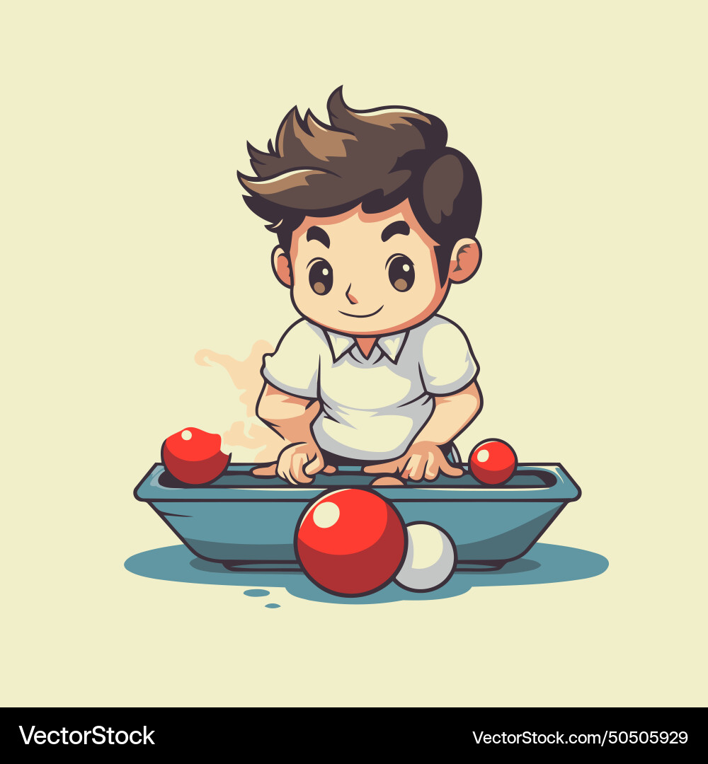 Cute boy playing billiards in cartoon style Vector Image