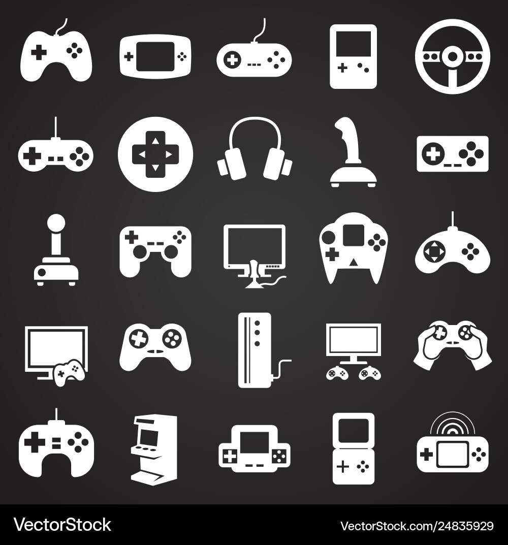 Gaming icons set on black background for graphic Vector Image