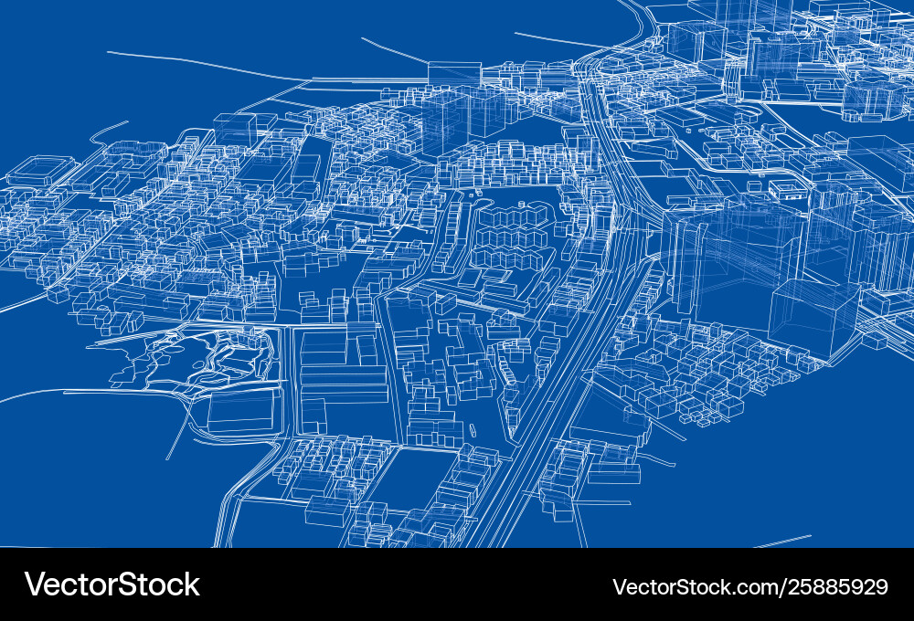 Outline city concept wire-frame style Royalty Free Vector