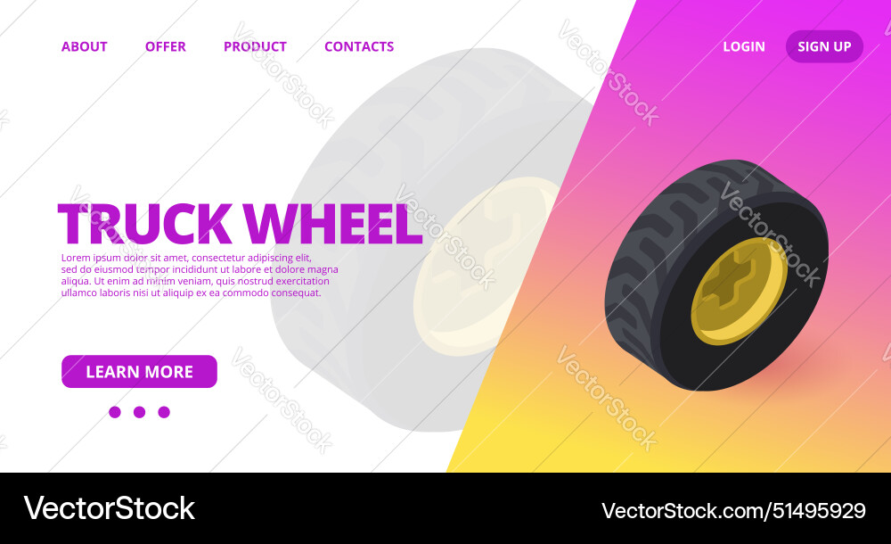 Web template with a truck wheel Royalty Free Vector Image