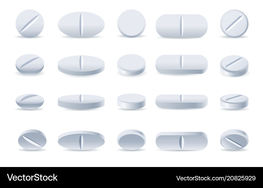 White medicine tablets and pills Royalty Free Vector Image