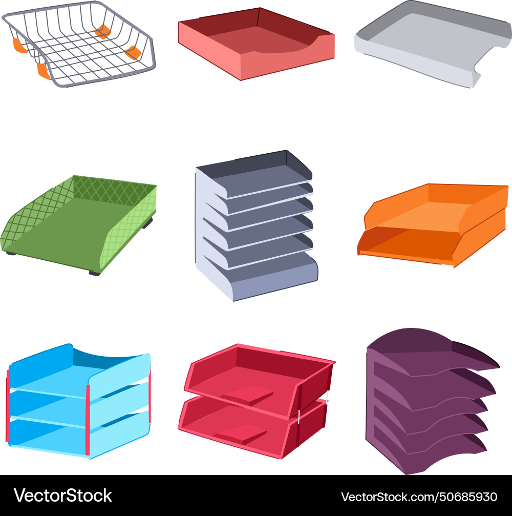 Desk tray set cartoon Royalty Free Vector Image
