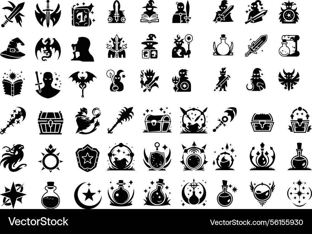 Game fantasy silhouette set rpg mythical charac Vector Image