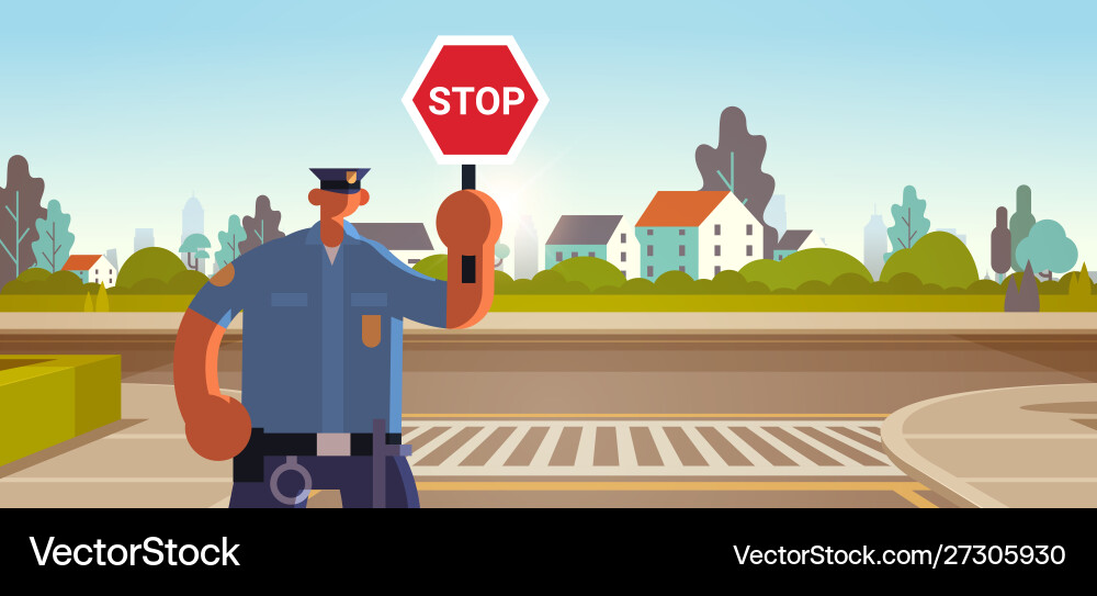 Police inspector holding stop sign policeman Vector Image