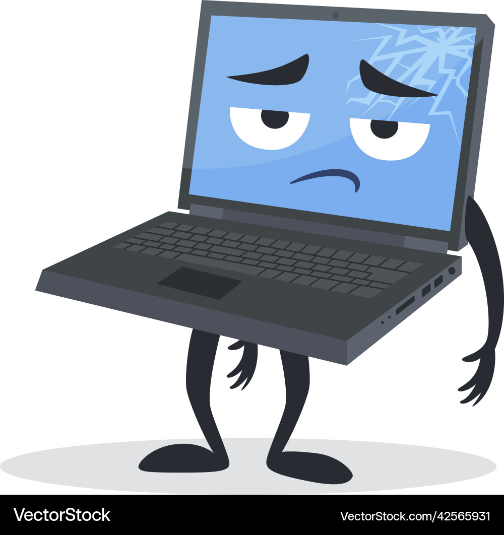 Broken cartoon computer unhappy mascot face Vector Image