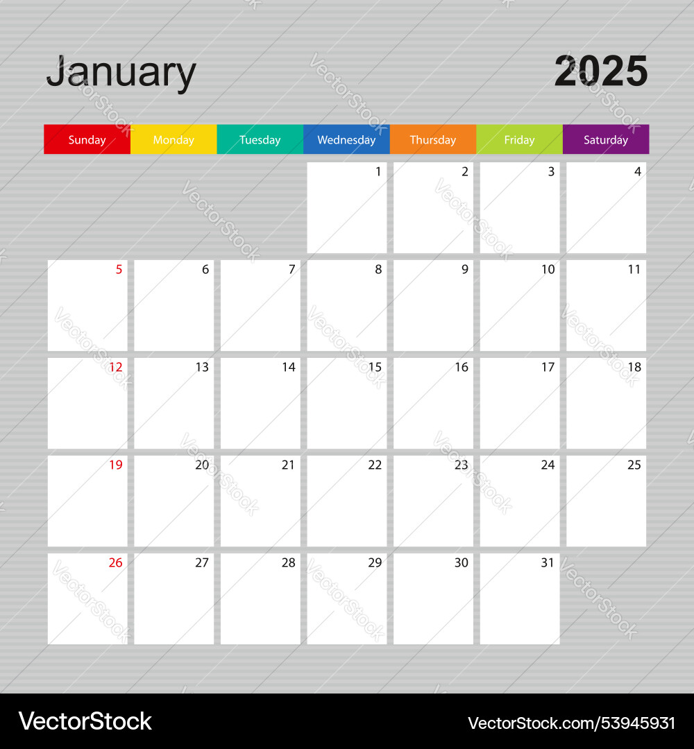 Calendar page for january 2025 wall planner Vector Image