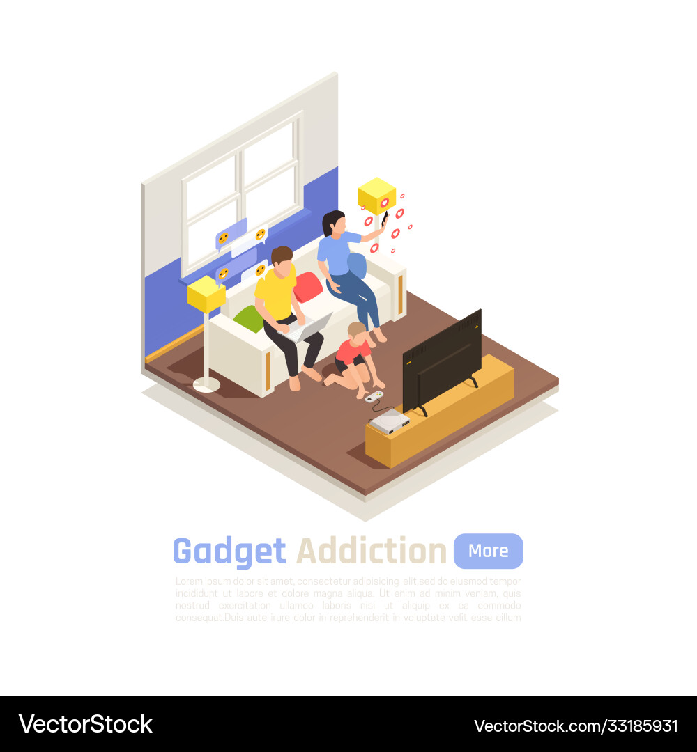 Gadget addiction isometric background Royalty Free Vector