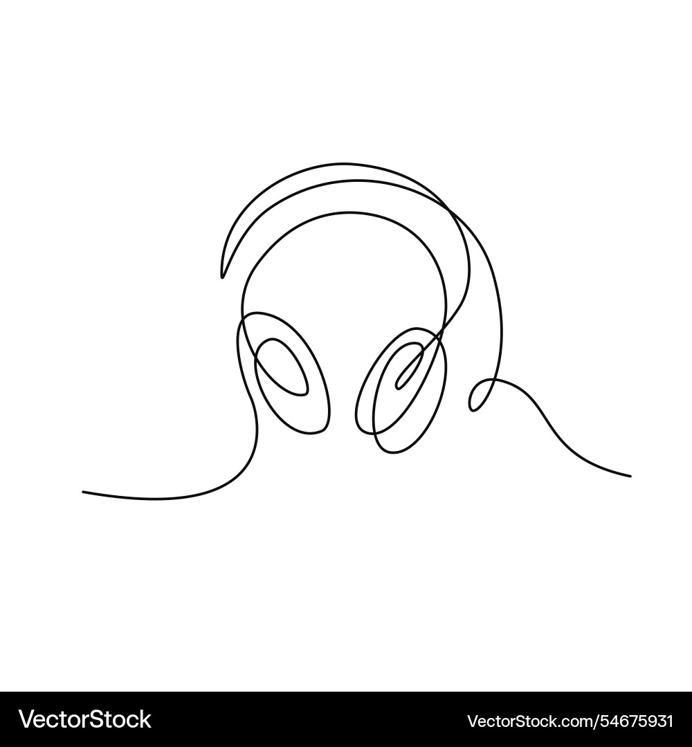 Headphones one single line drawing Royalty Free Vector Image