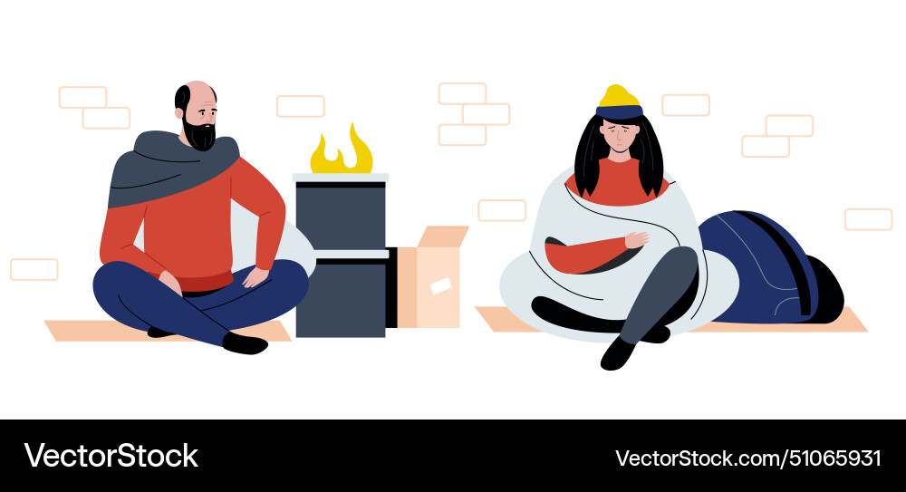 Homeless people sitting outside poor Royalty Free Vector