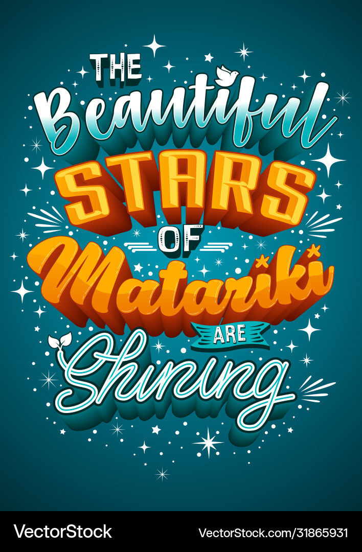 Matariki Star Constellation Typography Royalty Free Vector