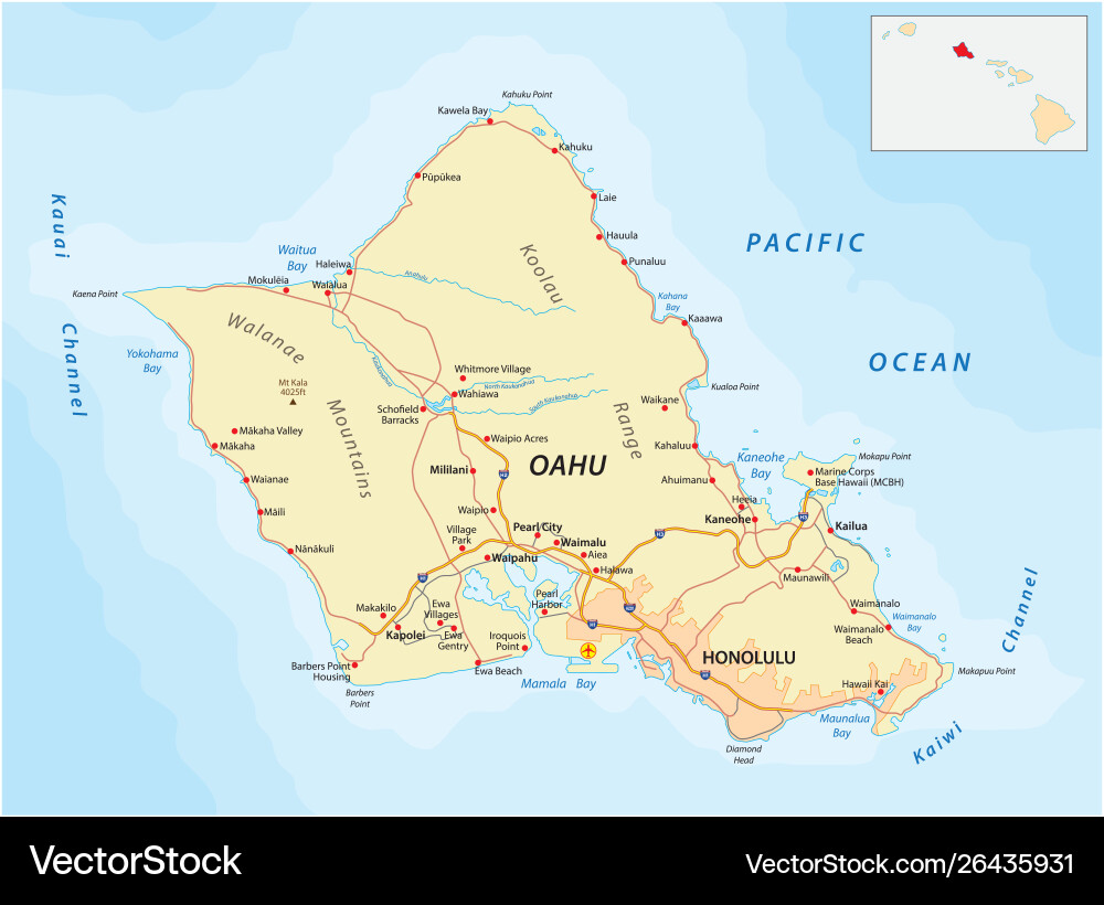 Oahu road map hawaii Royalty Free Vector Image
