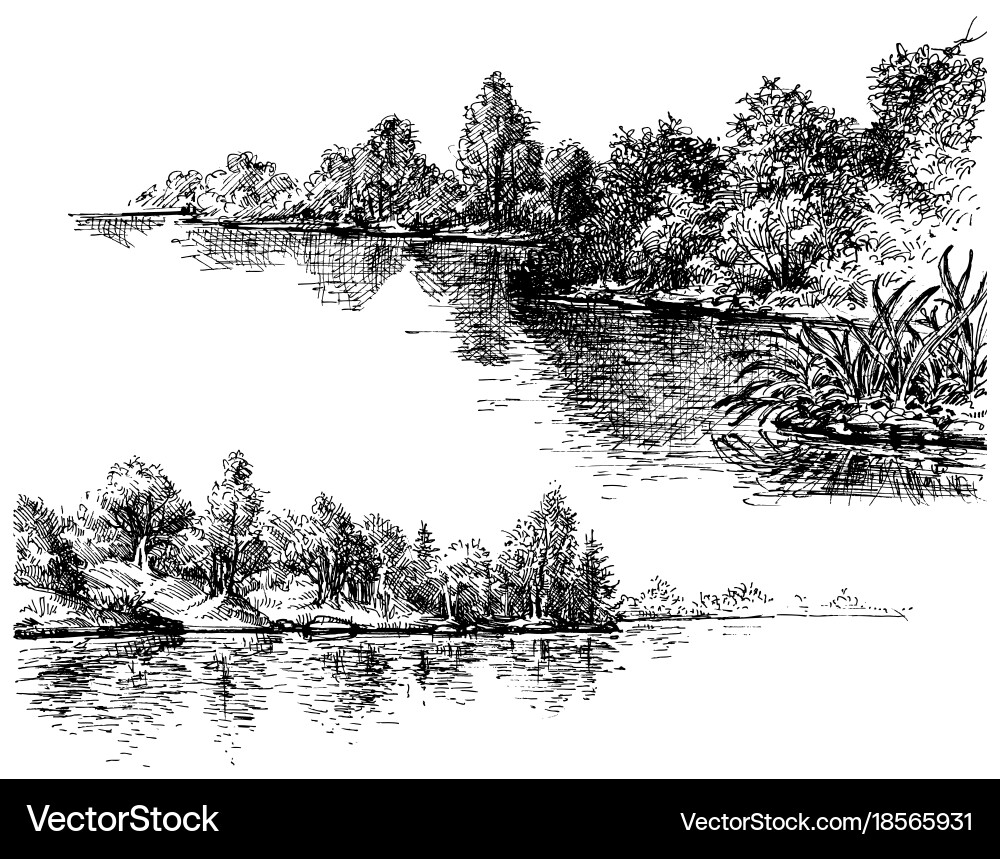 River banks and vegetation set Royalty Free Vector Image